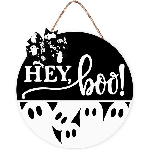 Other | Halloween Door Sign Ghost Decor Hey Boo Spooky Wall Decor ...